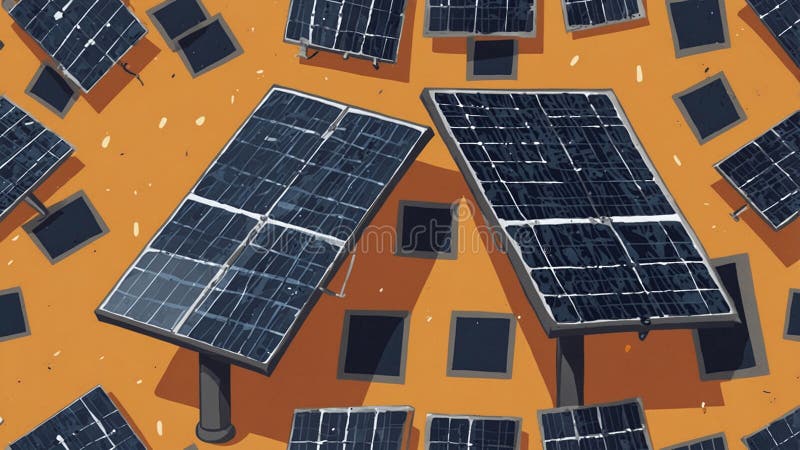 Array of Solar Panels on a Rooftop in Modern Illustration Style ...