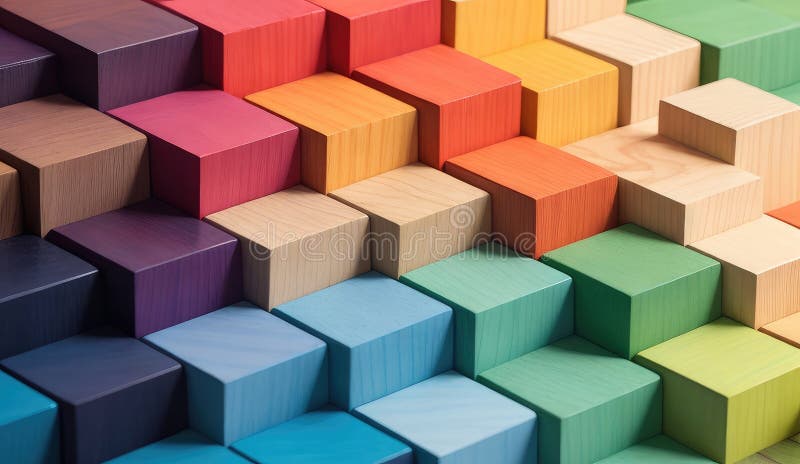 Array of Stacked Wooden Blocks in Various Colors. Stock Image - Image ...