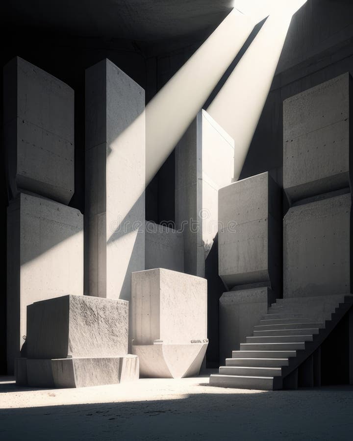 Array of Steelbeams Radiating Light in the Shadows of a Limestone ...