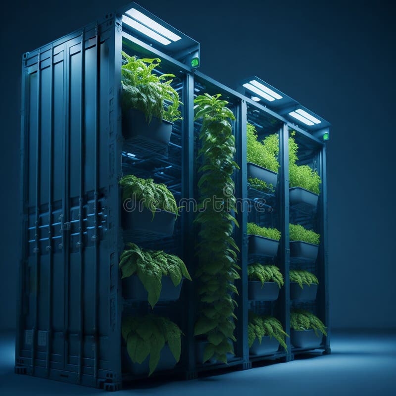 Array of Storage Racks Filled with Lush Green Plants. Modern ...