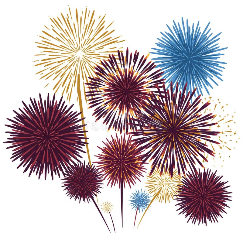An Array of Stylized Fireworks with Colorful Bursts. the Fireworks are ...