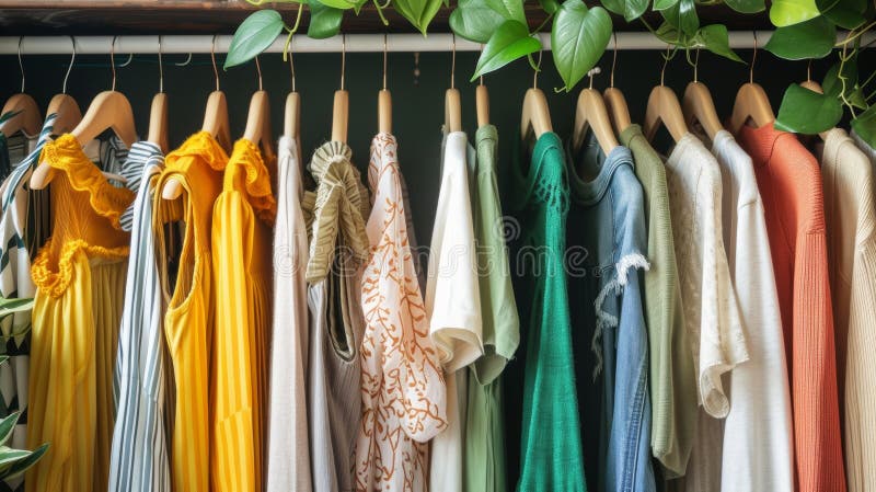 An Array of Sustainable Clothing Options Displayed Under a Shelf with ...