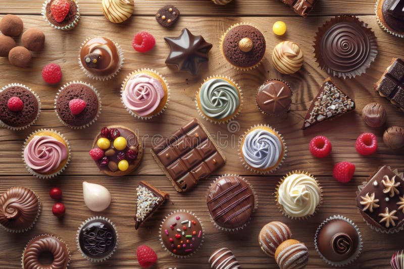 Array of Sweets Including Cupcakes, Chocolates, and Candies on a Warm ...