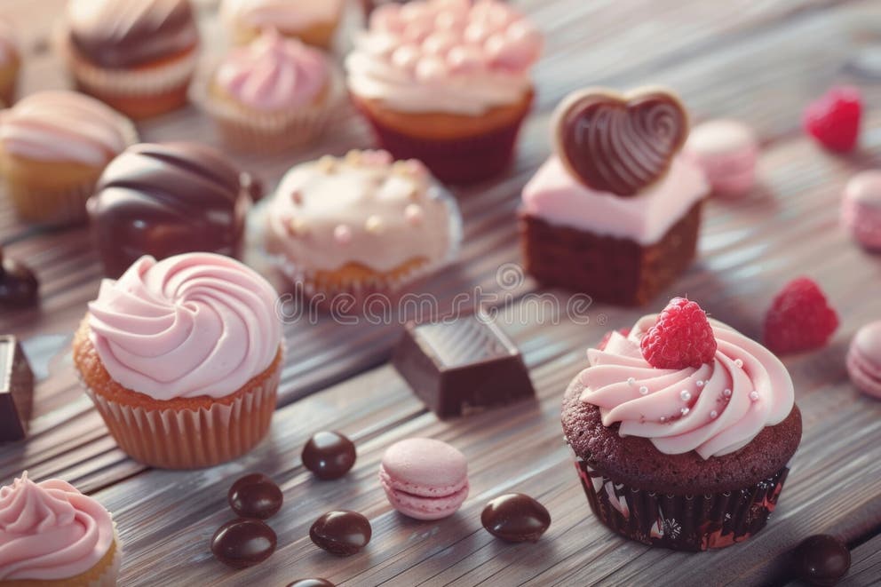 Array of Sweets Including Cupcakes, Chocolates, and Candies on a Warm ...