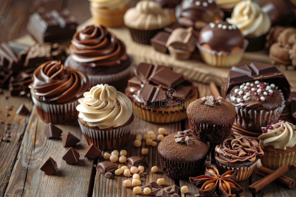 Array of Sweets Including Cupcakes, Chocolates, and Candies on a Warm ...