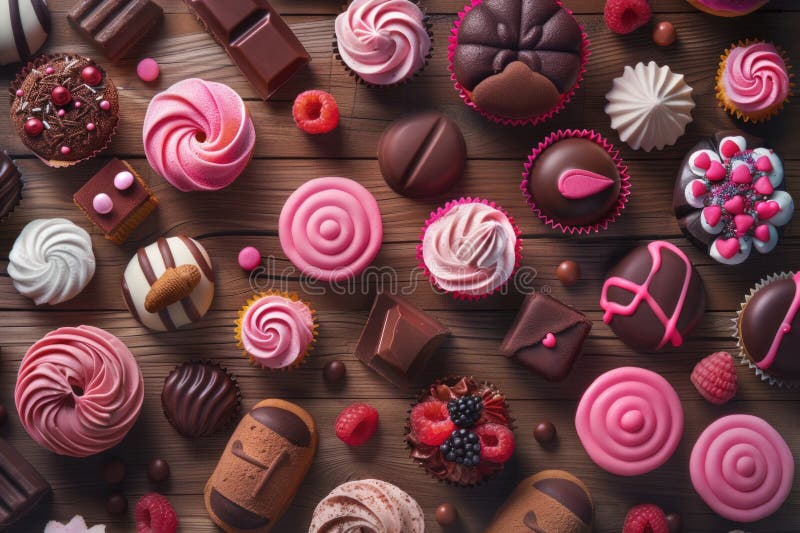 Array of Sweets Including Cupcakes, Chocolates, and Candies on a Warm ...