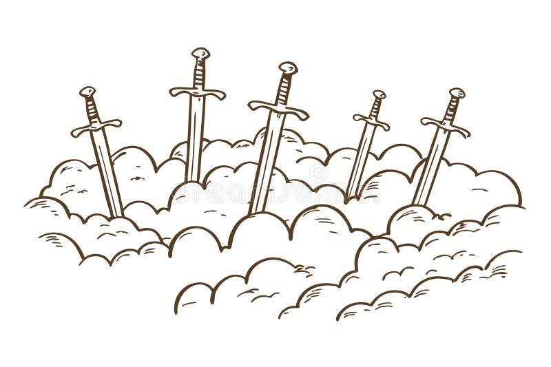 Array of Swords Standing Upright in the Ground, Simple Sketch ...