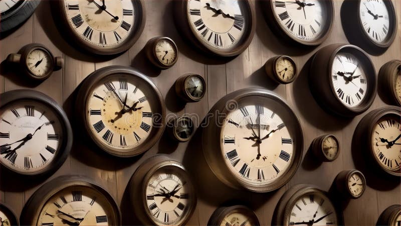 Array of Timepieces on Wall Stock Footage - Video of display, analog ...