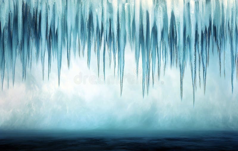 Sharp Glistening Icicles Hang Over a Mysterious Frosted Landscape in ...