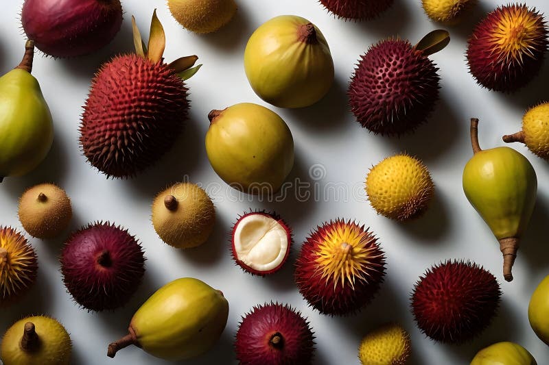 Diverse Assortment of Tropical Fruits Arranged Artistically on a White ...