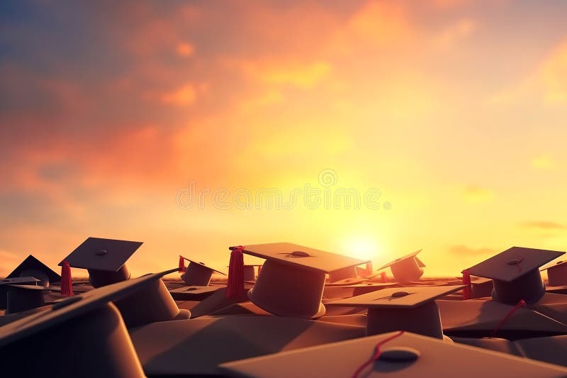 Array of University Graduation Caps Against the Background of the Sky ...