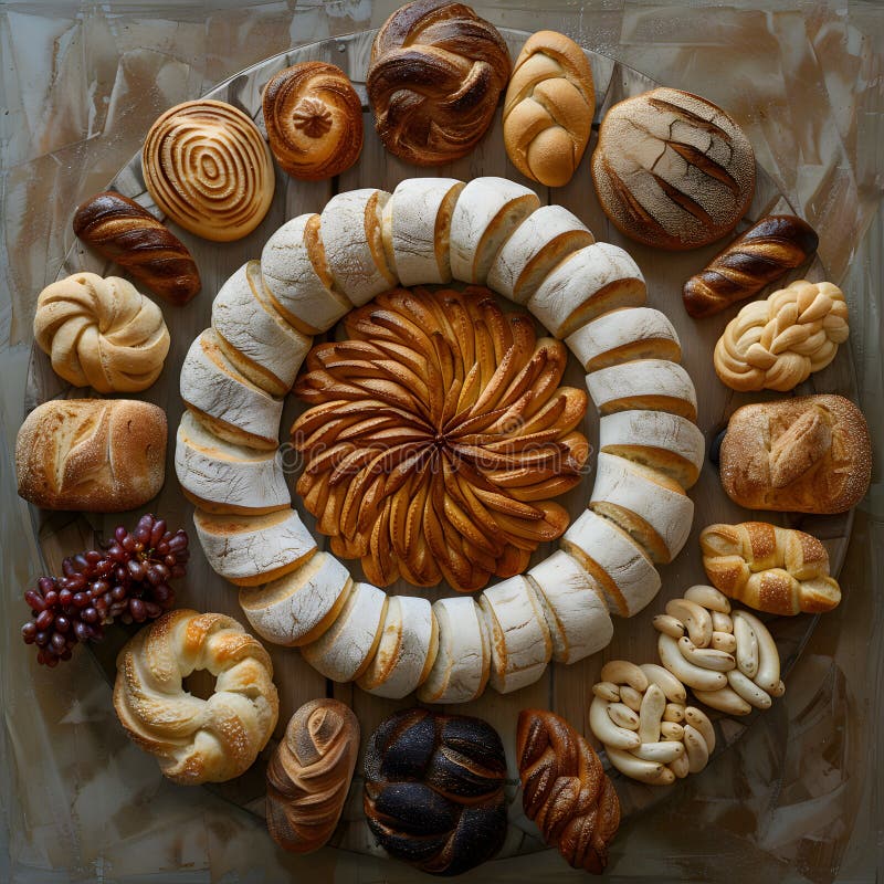 An Array of Various Bread Types Displayed in a Circular Arrangement ...