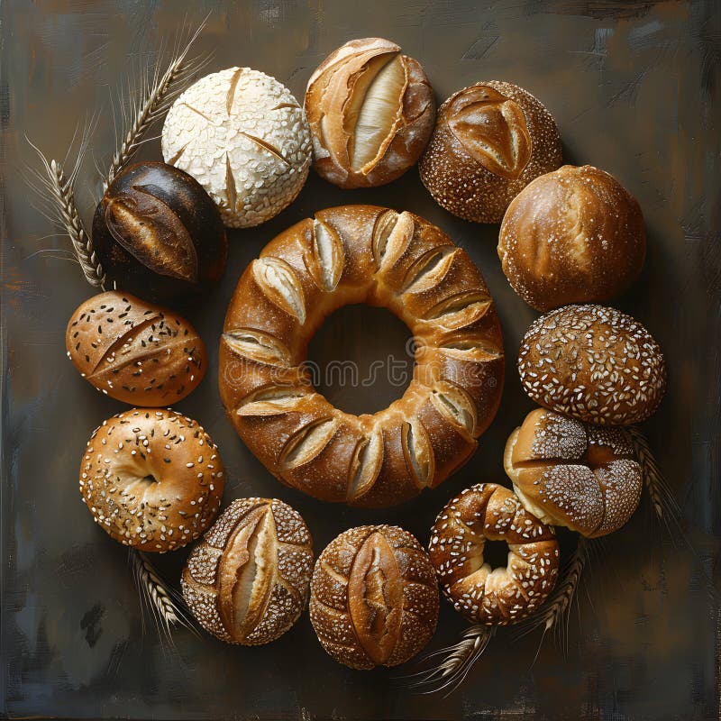 An Array of Various Bread Types Displayed in a Circular Arrangement ... An Array of Various Bread Types Displayed in a Circular Arrangement ...