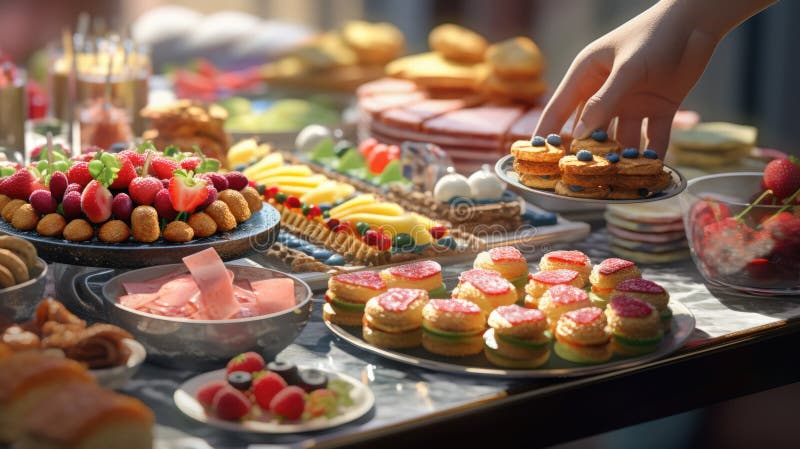 Array of Various Foods Laid Out on a Table, Indicating a Buffet-style ...