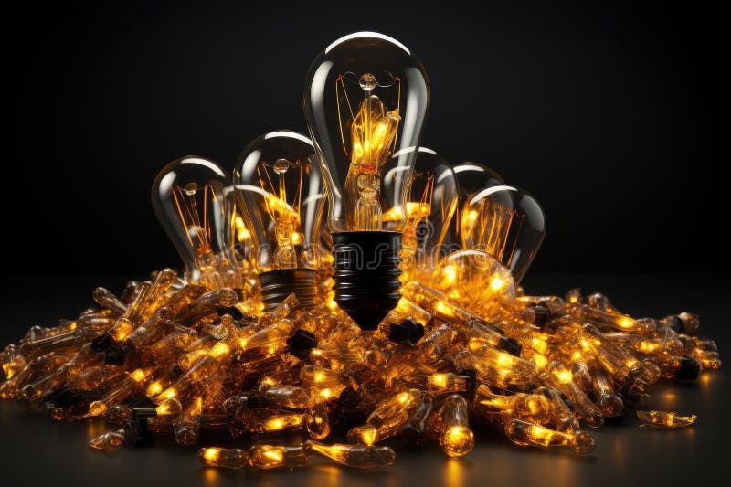 Various Glowing Light Bulbs in Assorted Sizes and Shapes on Dark ...