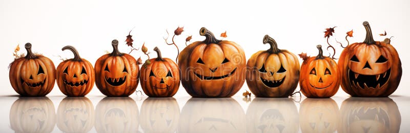 Array of Vibrant Orange Pumpkins with Unique Facial Expressions, AI ...
