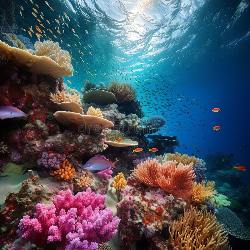 Array of Vibrant Sea Life Including Fish, Corals, and Other Aquatic ...