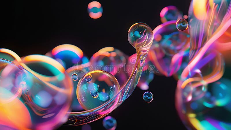An Array of Vibrant Soap Bubbles Set Against a Dark Backdrop Stock ...