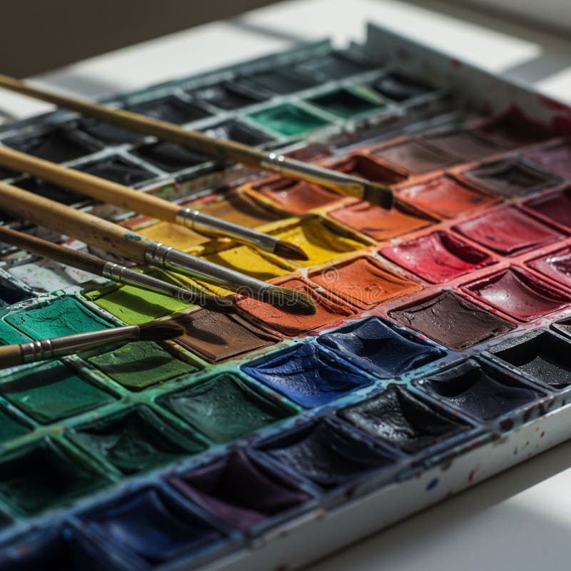 An Array of Watercolor Paints in a Rectangular Palette Features a ...