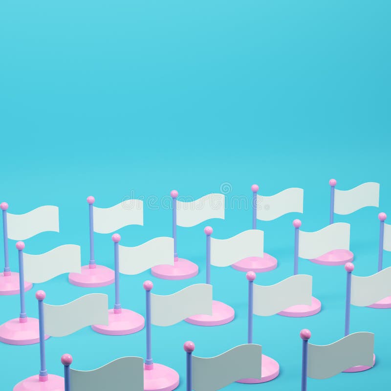 Array of White Flags on Bright Blue Background in Pastel Colors Stock ...