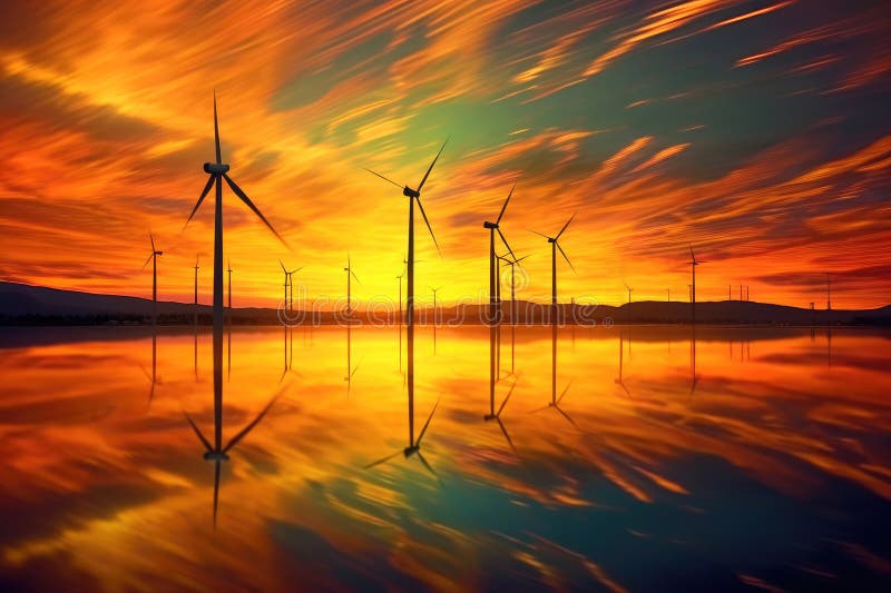 An Array of Wind Turbines. the Concept of Environmental Change Stock ...