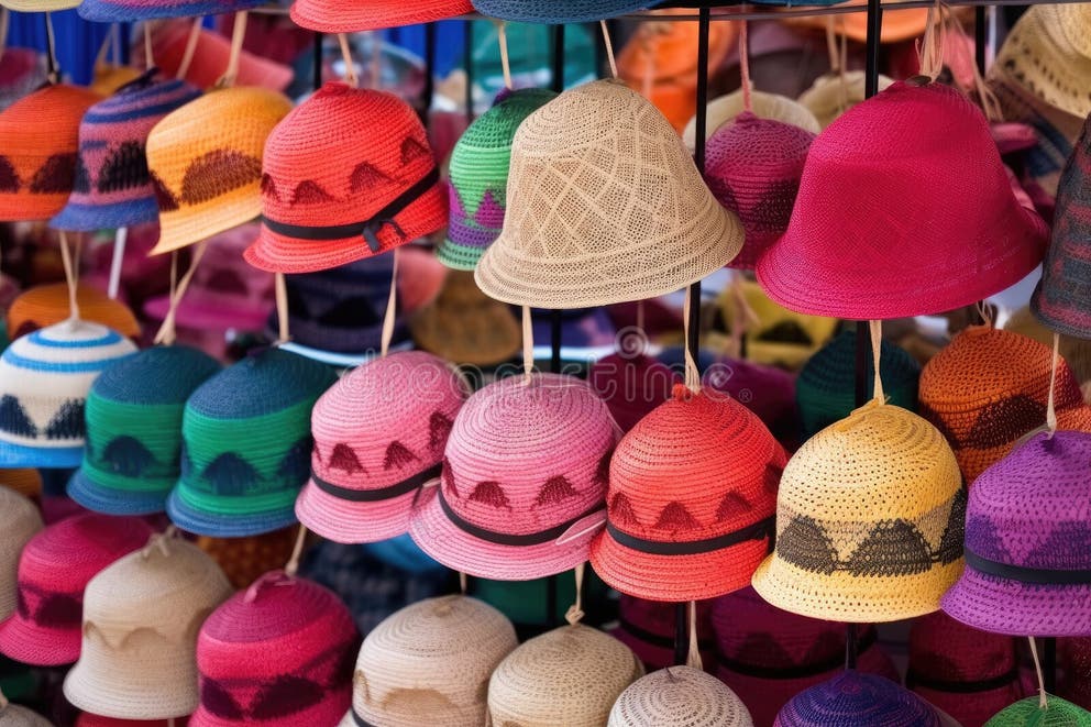 An Array of Woven Hats Hanging at a Vendors Booth Stock Image - Image ...