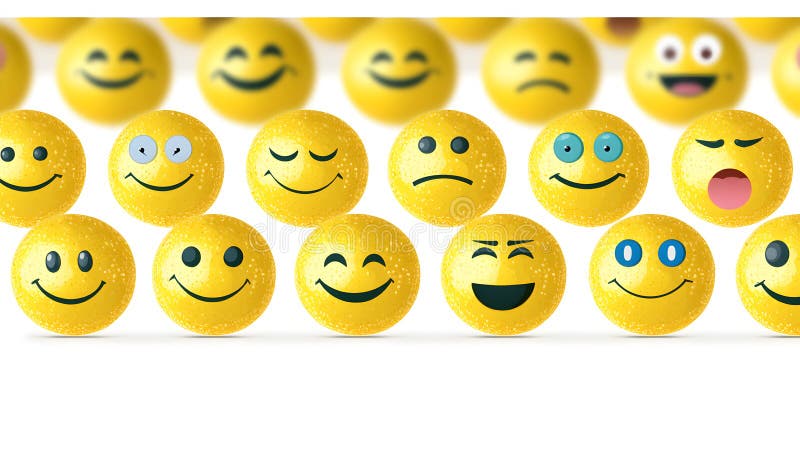 Array of Yellow Emoji Faces Displaying Various Emotions. Stock Photo ...