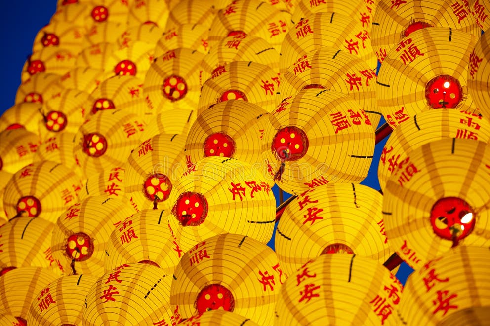 Array of Yellow Lanterns, Light of Hope Stock Image - Image of white ...