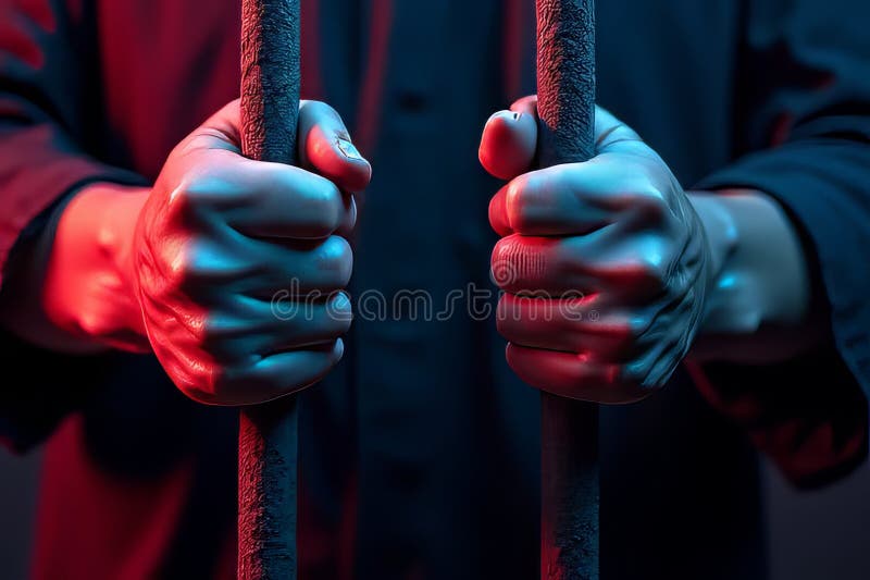 NeonLit Hands on Prison Bars a Powerful Visual of Confinement Struggle ...