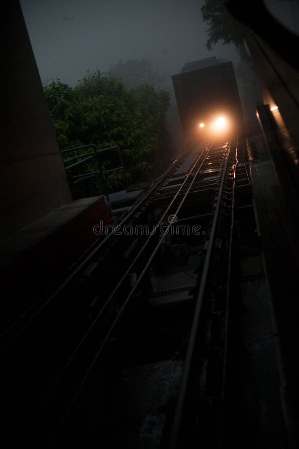 The Arrival of the Cable Car on the Tracks at Night Stock Image - Image ...