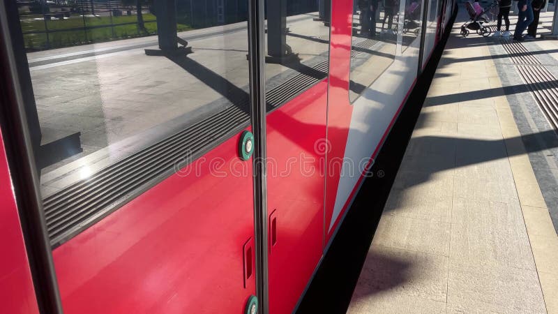 The Doors of the Electric Train Open at a Stop Stock Video - Video of ...