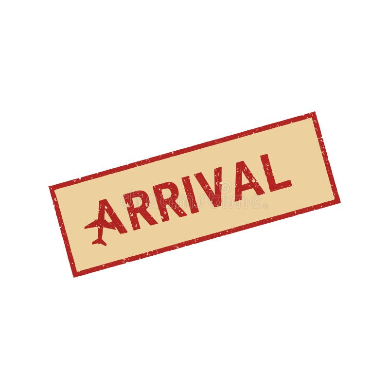 Arrival Stamp Design Flat Style with Airplane Icon and Red Border ...