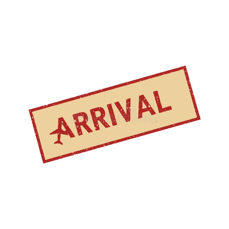 Arrival Stamp Design Flat Style with Airplane Icon and Red Border ...