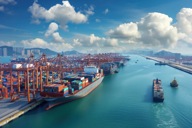 Upon Arrival at Terminal Dock Vessel Port, Container Cargo Ship is ...