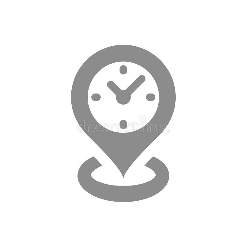 Arrival Time with Clock and Map Pin Stock Illustration - Illustration ...