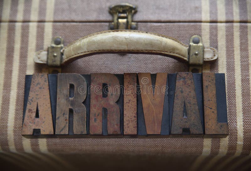 Arrival Word on Old Luggage Stock Photo - Image of suitcase, travel ...