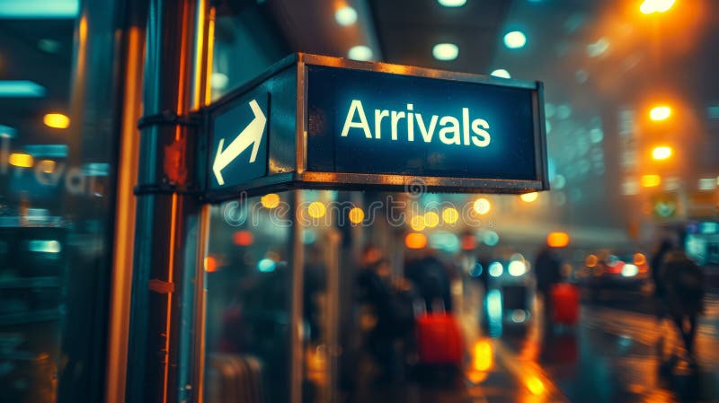Arrivals Sign at Airport Terminal Stock Image - Image of arrow, waiting ...