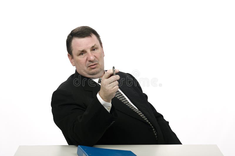 Arrogant Interviewer Pointing Jobseeker with Pen Stock Photo - Image of ...