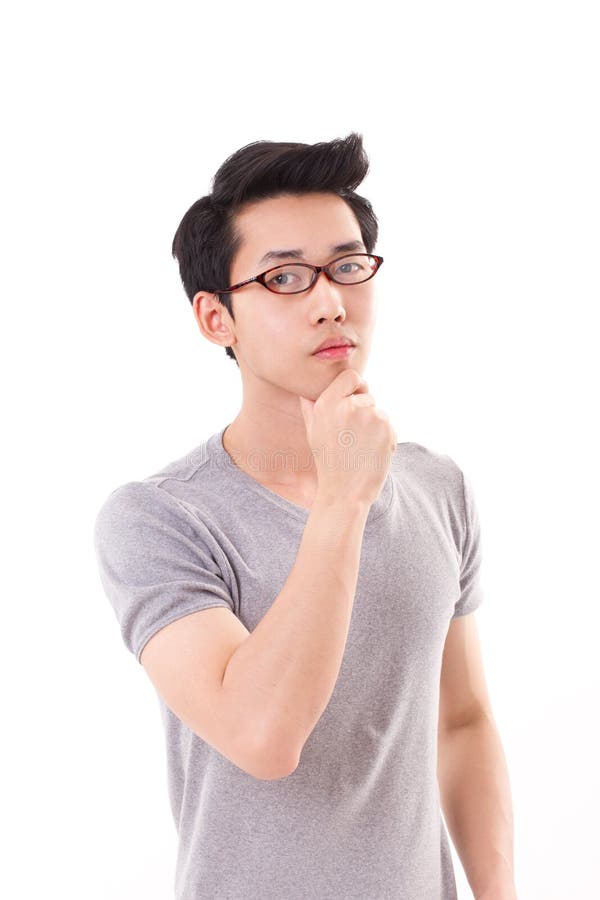 Arrogant Thinking Nerd Man Looking at You, White Isolated Background ...