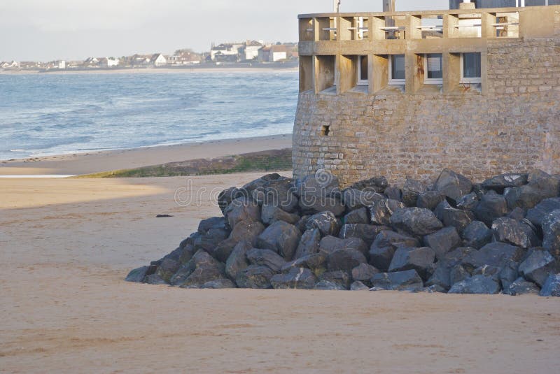 Arromanches Seawall stock image. Image of sand, ocean - 7439575