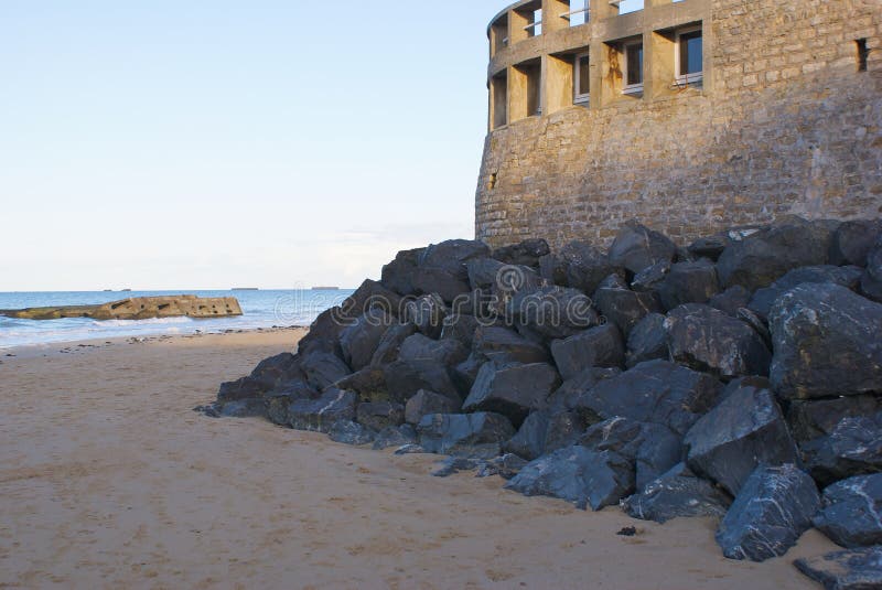 Arromanches Seawall stock photo. Image of juno, travel - 7439664