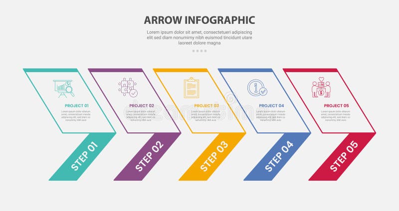 Arrow Base Infographic Outline Style with 5 Point Template with Big ...