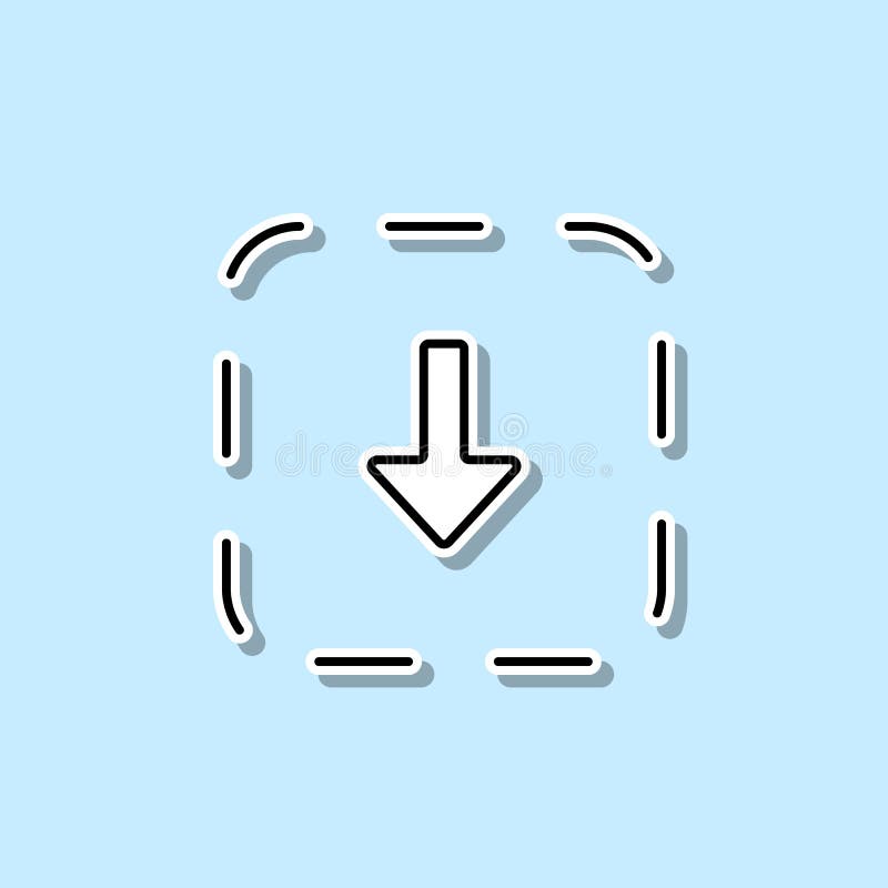 An Arrow in the Bottom in the Dotted Box Sticker Icon. Simple Thin Line ...