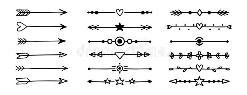 Arrow Bow Doodle Sketch Scribble Direction Set Heart, Arrow, Highlight ...