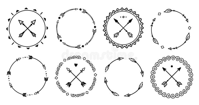 Arrow Circle American Pattern Frame Set. Hand Drawn Doodle Boho, Rustic ...