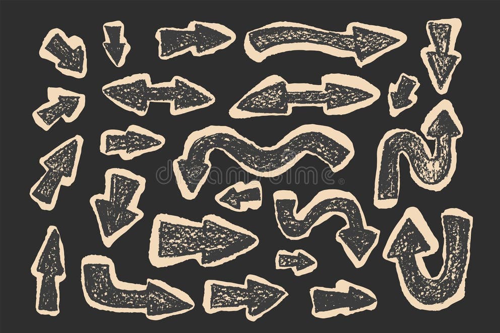 Arrow Collage Set Crayon Drawing Pointers Craft Paper Isolated ...