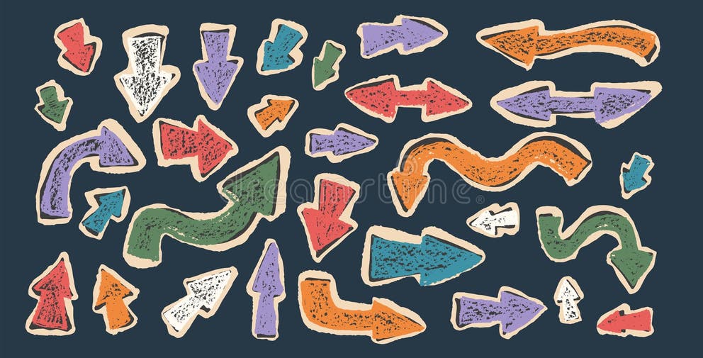 Arrow Collage Set Crayon Drawing Pointers Isolated. Navigation Path ...