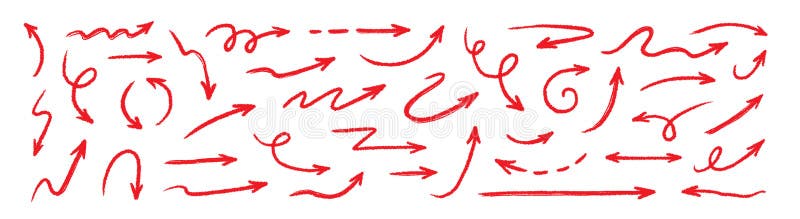 Arrow Crayon Brush Doodle Chalk Red Line Stroke. Sketch Pencil Texture ...