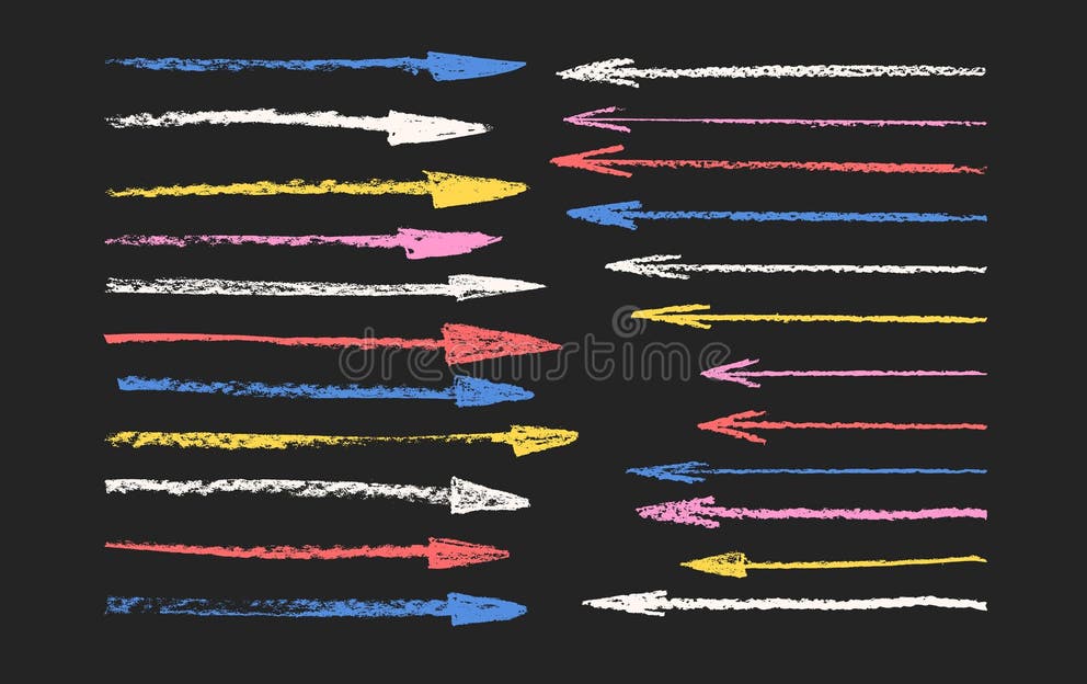 Arrow Crayon Drawn Set. Straight Thin Pointers Doodle Elements Stock ...