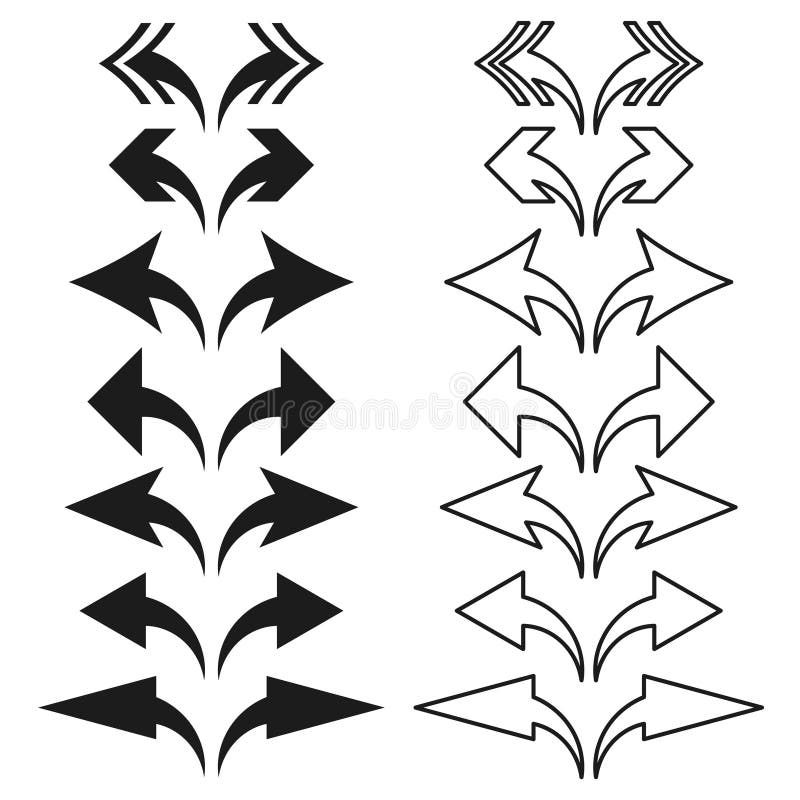 Arrow Design Icon. Symmetrical Arrow Set. Graphic Black White. Directional Symbol Vector Stock ...